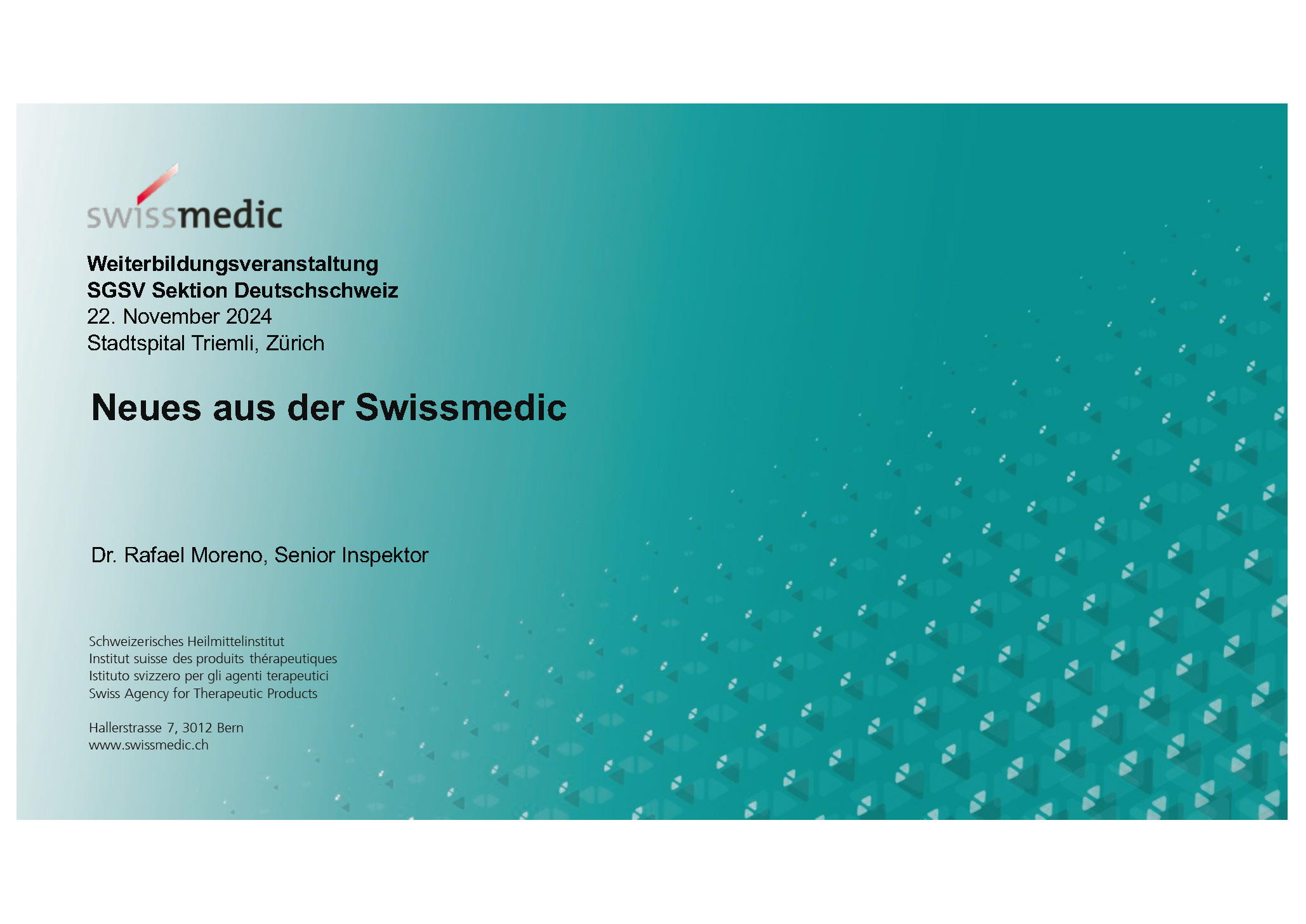 1. Neues aus der Swissmedic - sssh